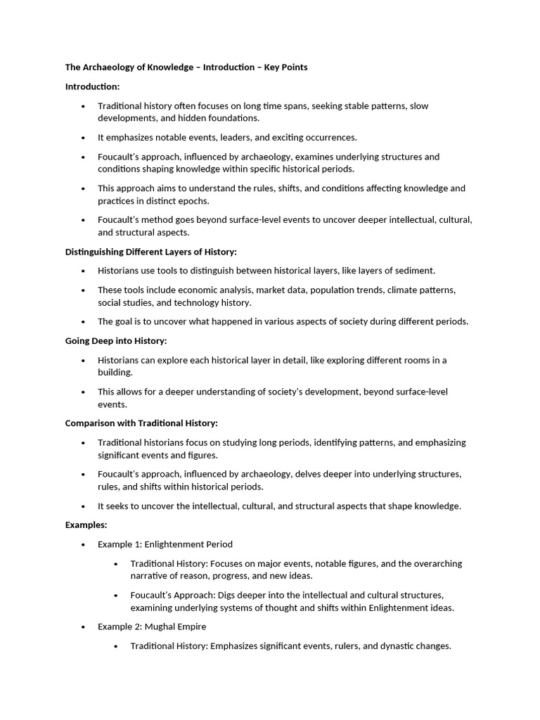 The Archaeology Of Knowledge Chapter 1 Summary Pdf Discourse