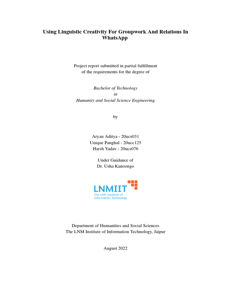 LNMIIT BTP Report Template | PDF | Linguistics | Communication