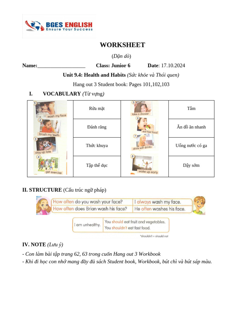 Worksheets H3.9.4 | PDF