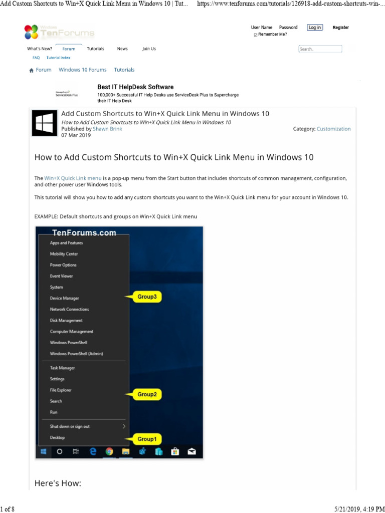 Infos - Add Custom Shortcuts To Win+X Quick Link Menu in Win10 | PDF | Windows 10 | Software