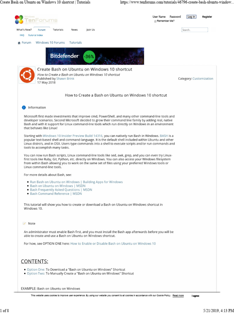 Infos - How To Create A Bash On Ubuntu On Windows 10 Shortcut | PDF | Http Cookie | Windows 10