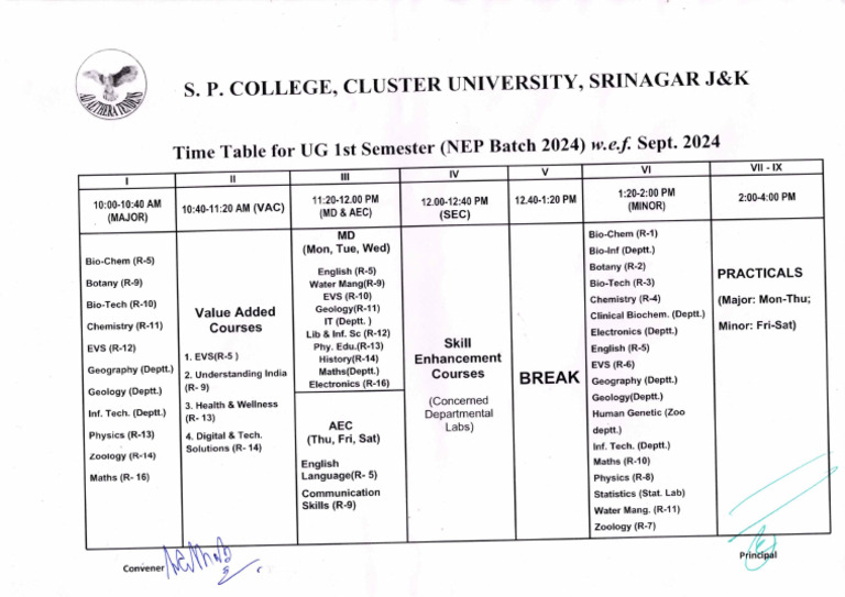 Timetable 1st Sem Batch 2024 | PDF