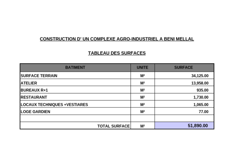 Copie de Tableau Des Surfaces | PDF