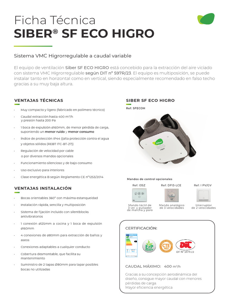 FT Siber SF Eco - Higro - v.14.1223 | PDF | Ventilación (Arquitectura)