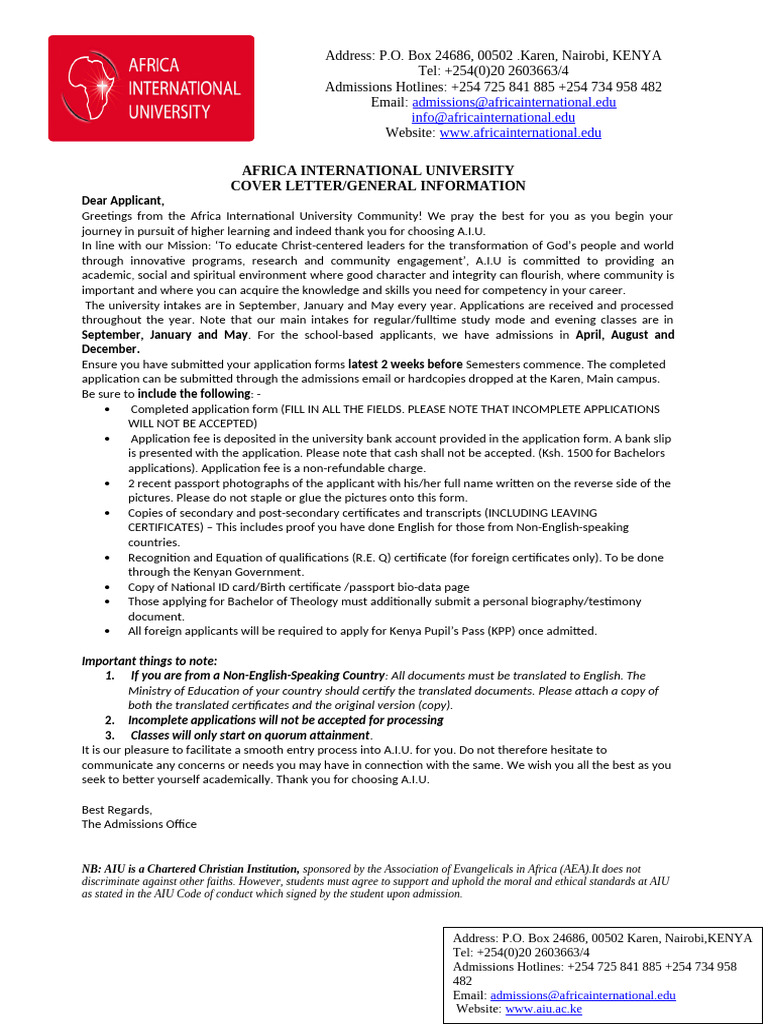 A.I.U Bachelor's Degree Application Form | PDF