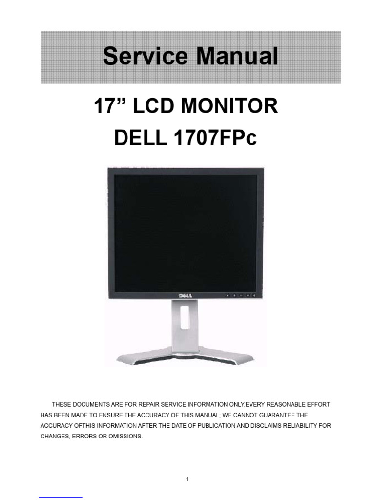 Dell 1707FPc Monitor Service Manual | PDF | Computer Monitor | Liquid ...