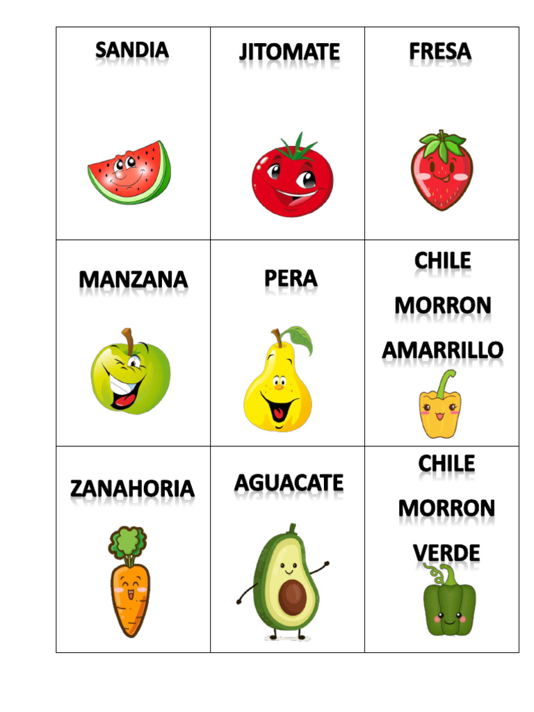 Tarjetas de Loteria Frutas y Verduras | PDF