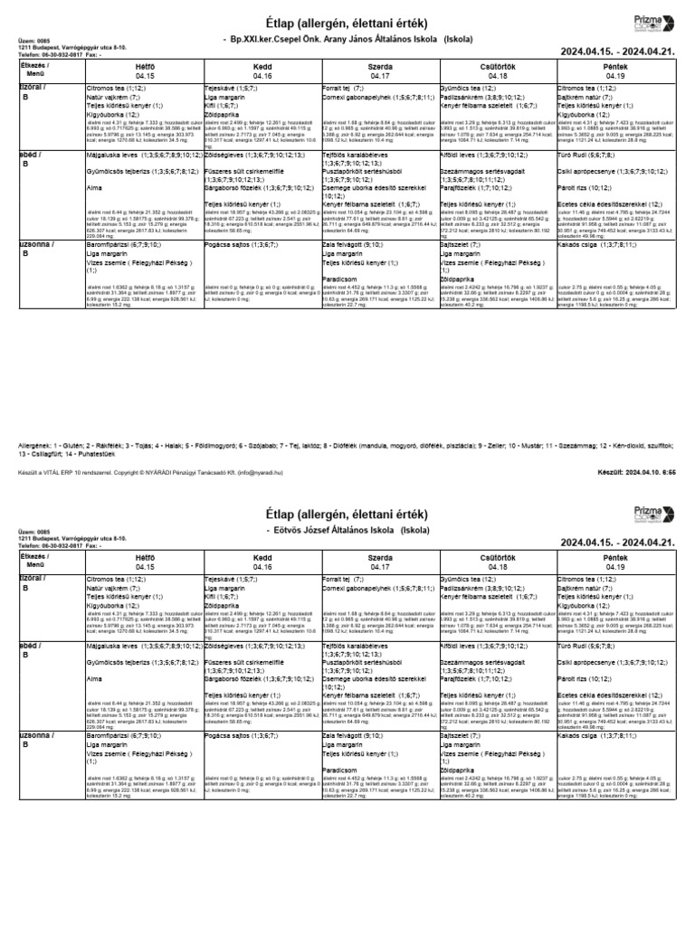 Etlap - 2024.04.15. - 2024.04.21 - Isk 2 | PDF
