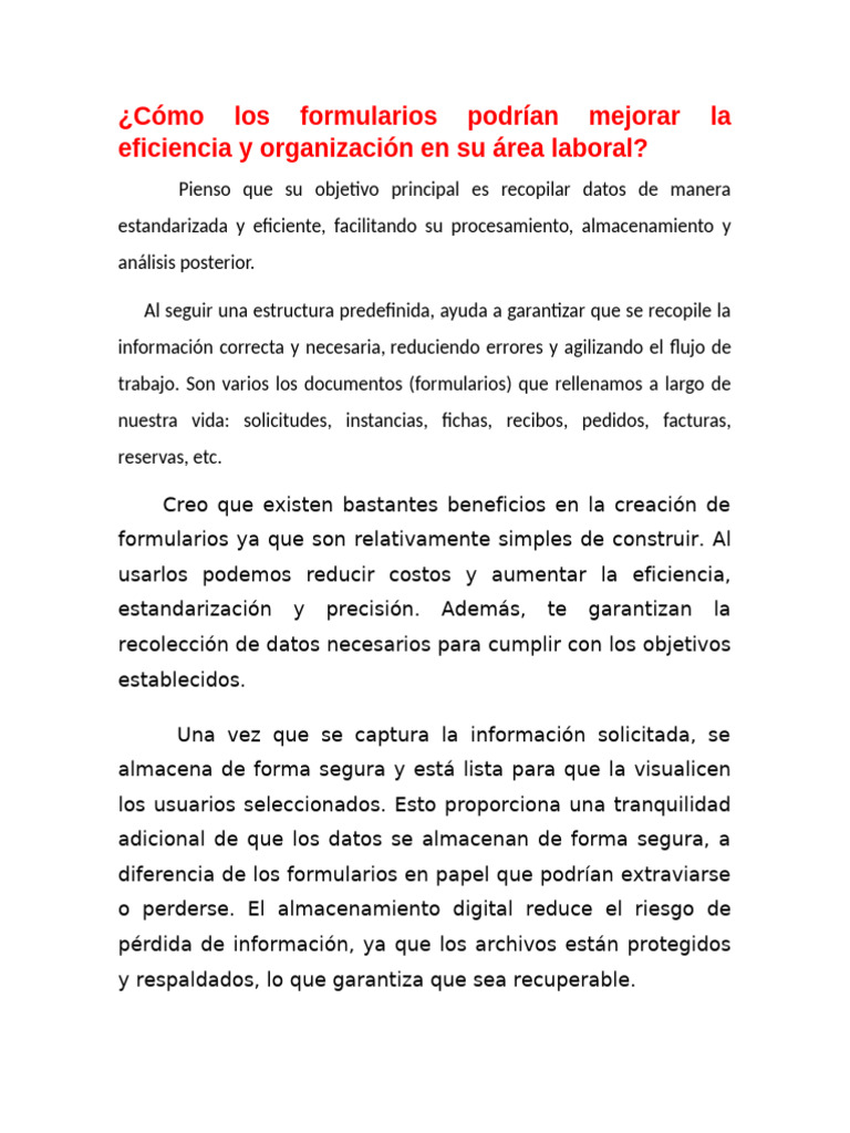 Formularios: Clave en Eficiencia Laboral | PDF | Información | Archivo de computadora