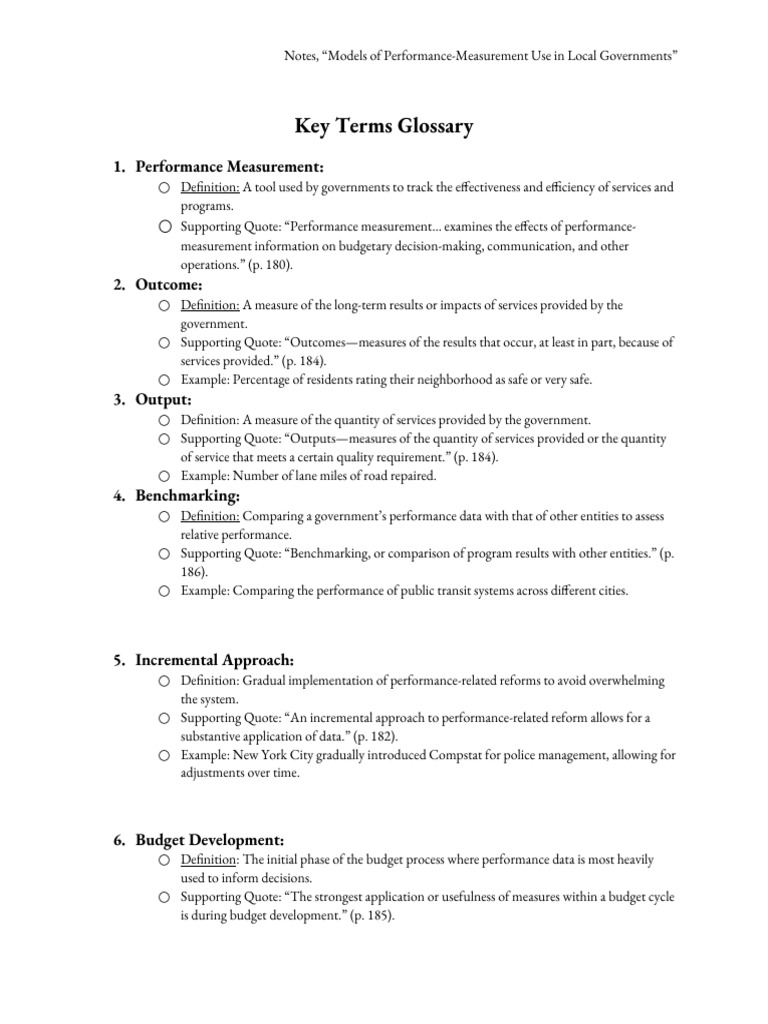 WK 5 Notes - Notes, "Models of Performance-Measurement Use in Local ...