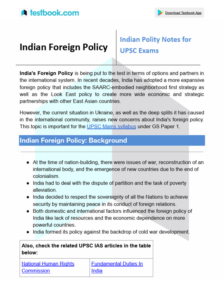 Indian Foreign Policy Overview for UPSC | PDF | India–Pakistan ...