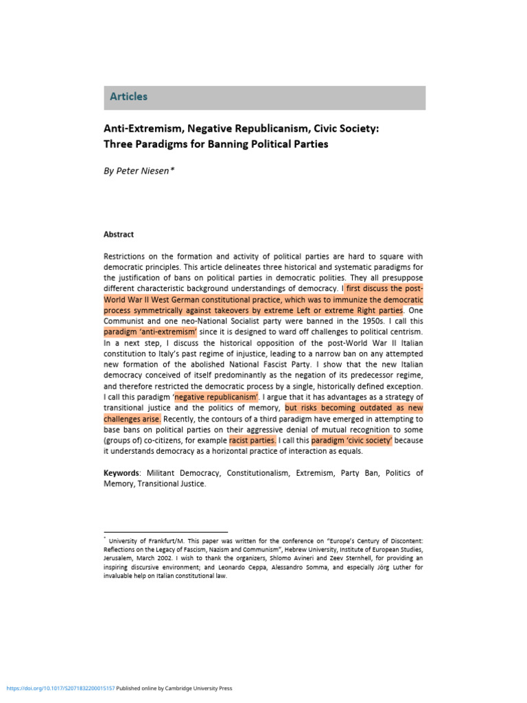 Niesen - Anti Extremism Negative Republicanism Civic Society Three ...