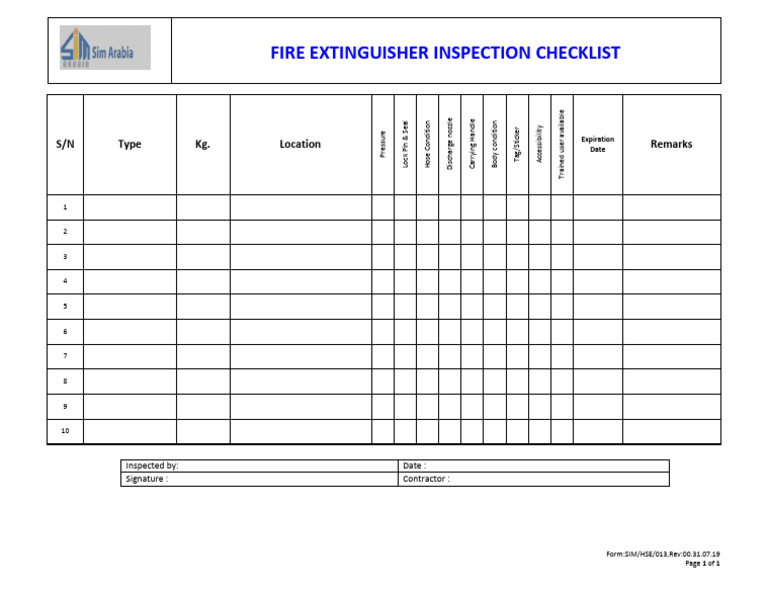 Fire Extinguisher Inspection Checklist | PDF