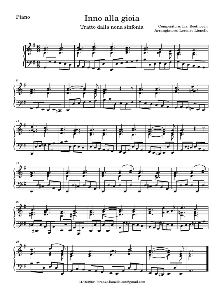 Inno Alla Gioia - Arrangiamento Per Orchestra Didattica-Piano | PDF