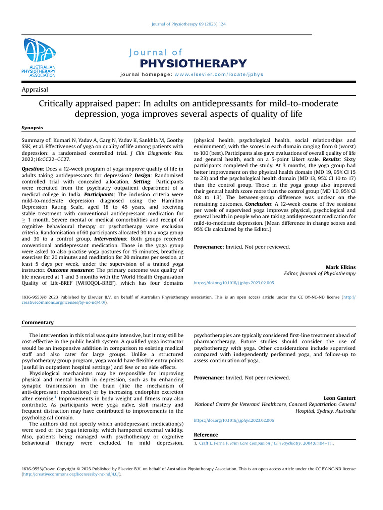 Critically Appraised Paper in Adults On Antidepressants For - 2023 ...