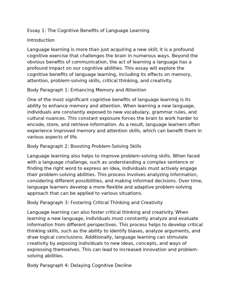 The Cognitive Benefits of Language Learning | PDF | Language Acquisition | Learning