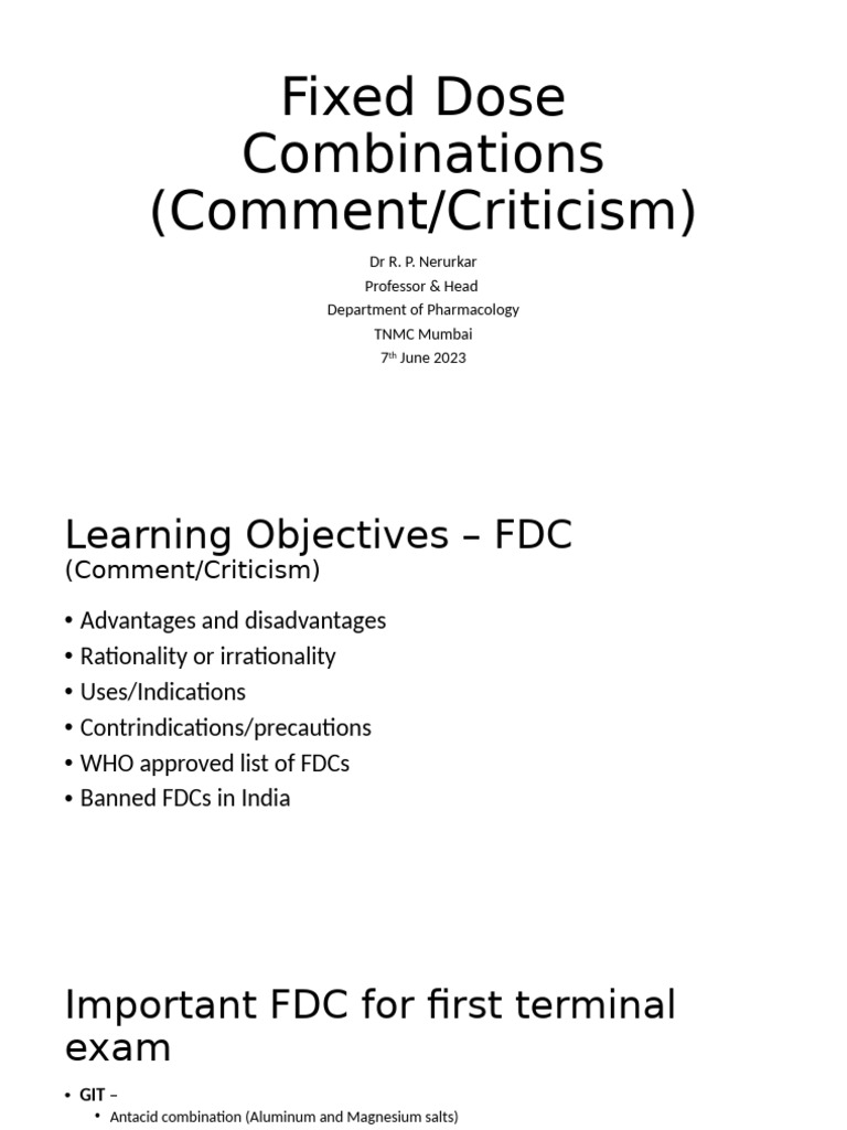 Fixed Dose Combinations: Overview & Critique | PDF | Nonsteroidal Anti ...