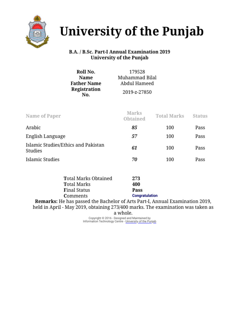 BA Part1 Result Card | PDF