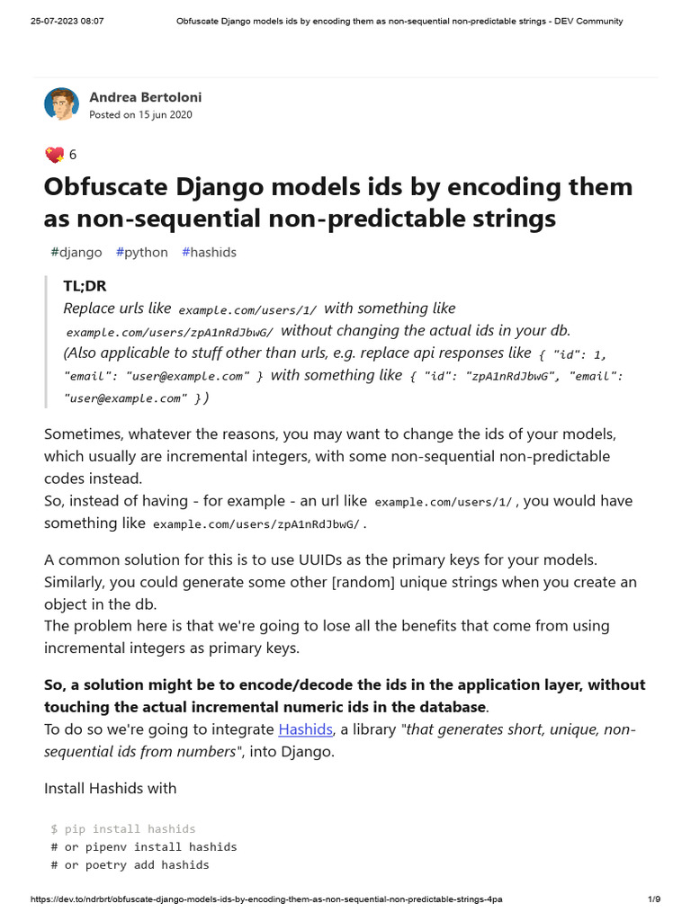 Obfuscate Django Models Ids by Encoding Them As Non-Sequential Non-Predictable Strings - DEV ...