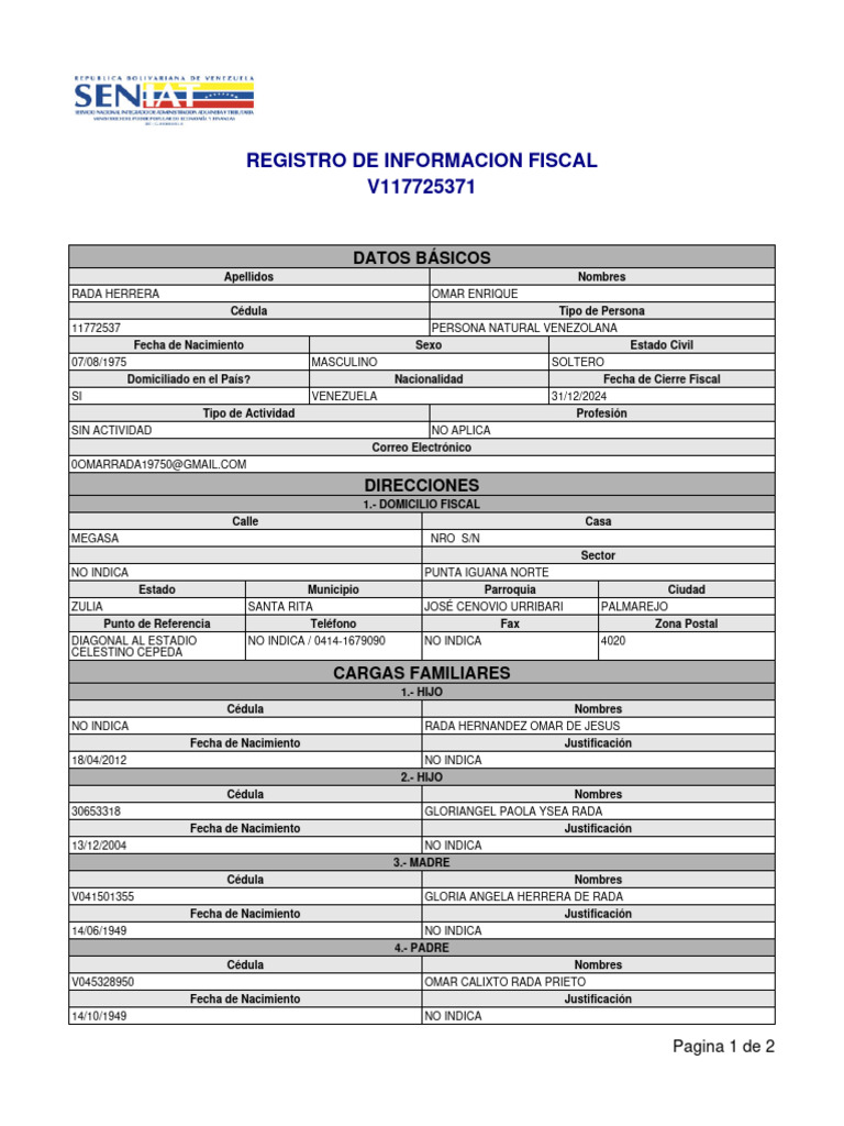 Rif Actualizado Omar Rada | PDF | Pagos | Finanzas del gobierno
