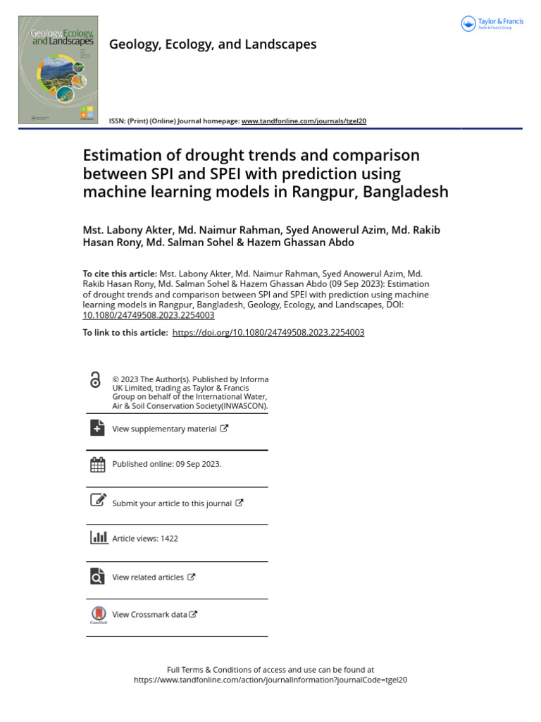 Estimation of Drought Trends and Comparison Between SPI and SPEI With Prediction Using Machine ...