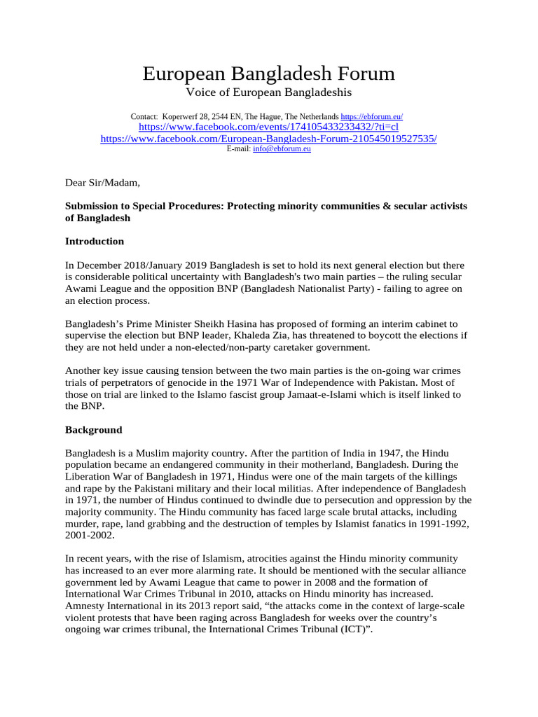 European Bangladesh Forum Submission | PDF | Bangladesh