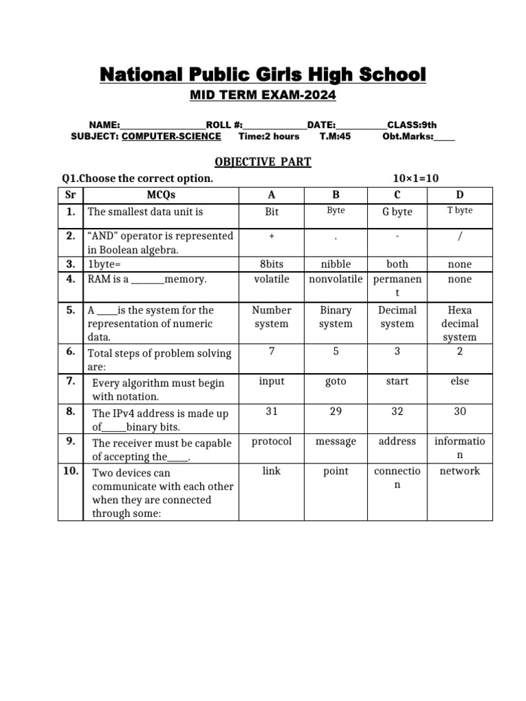 9th Comp Midterm2024 | PDF | Byte | Computer Data Storage