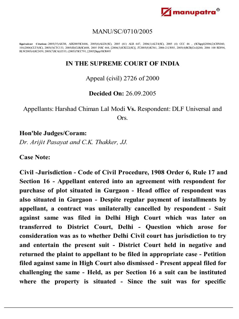 Harshad Chiman Lal Modi Vs DLF Universal and Ors S050597COM814907 | PDF ...
