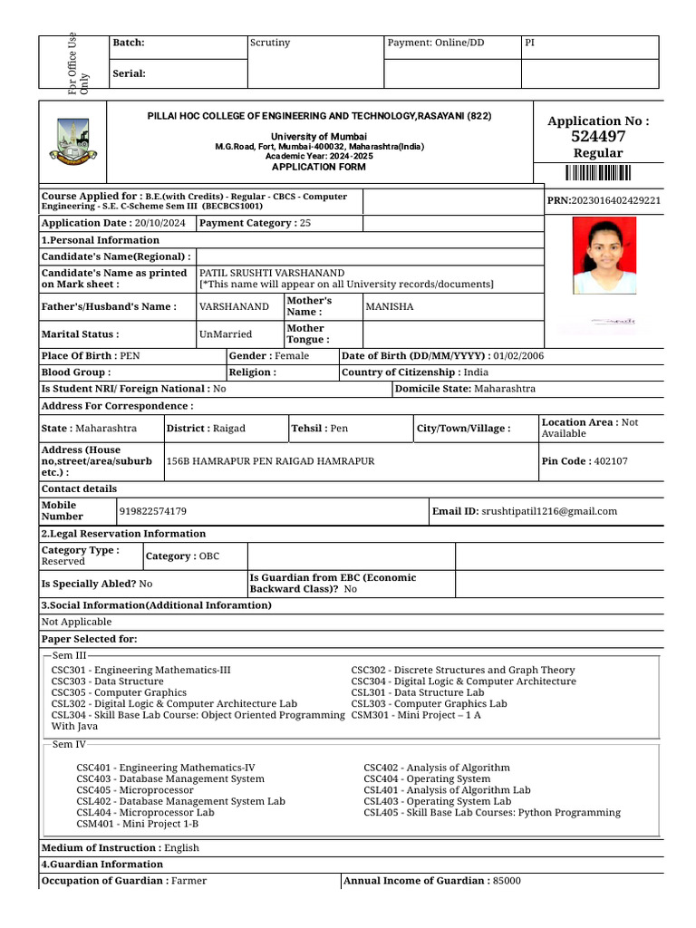 Mumbai University Application Form | PDF | Computing