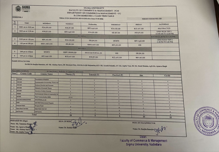 B.Com Sem 1 TT | PDF