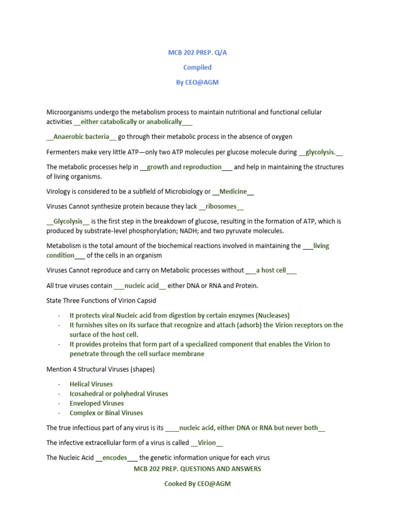 MCB 202 Exam Prep: Microbiology & Virology | PDF | Virus | Metabolism