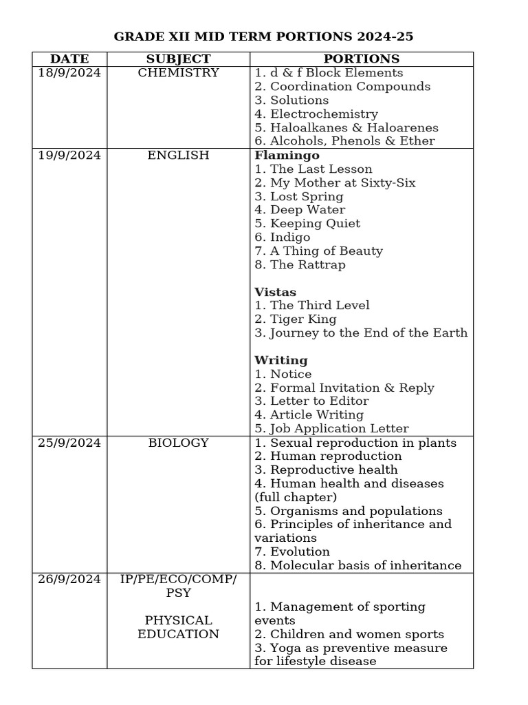 GR XII Midterm Theory Timetable | PDF | Databases | Physics