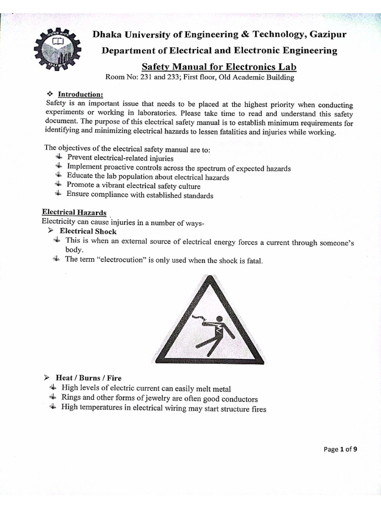Safety Manual For Electronics Lab | PDF