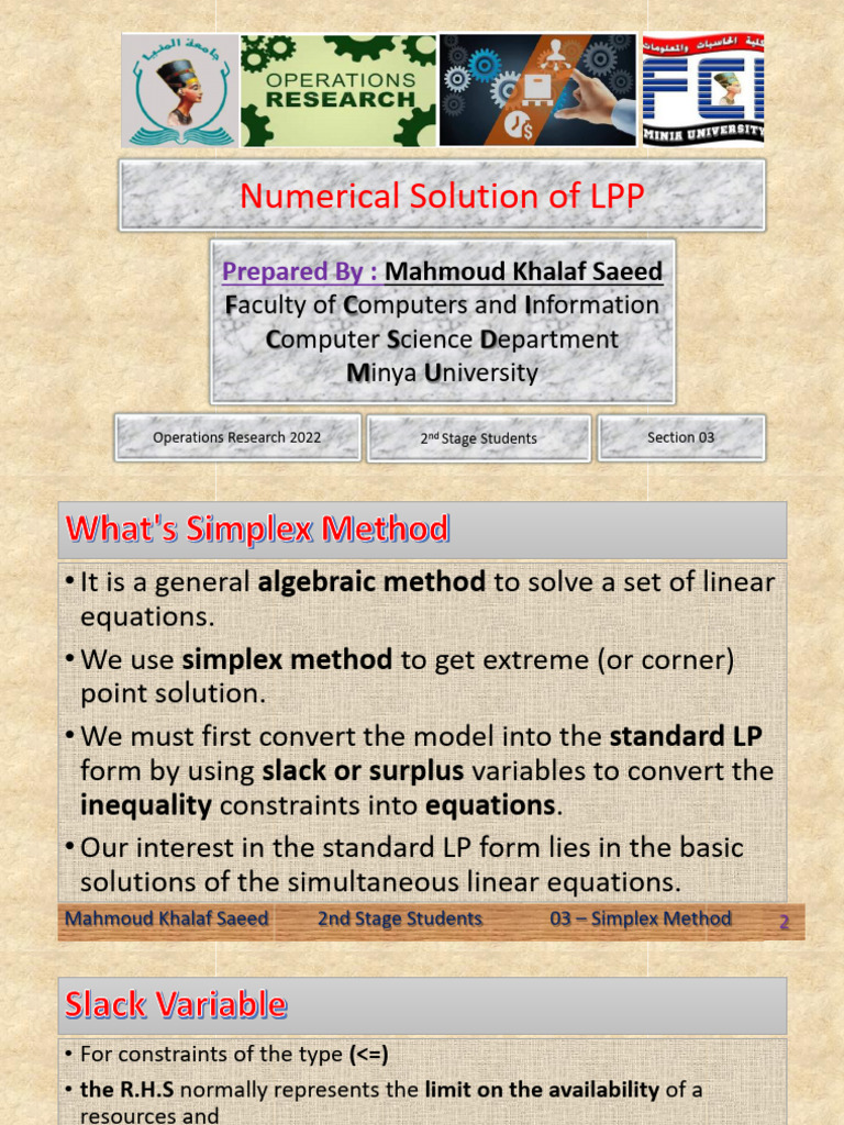Numerical Solution of LPP: Prepared by | PDF | Mathematics Of Computing | Algorithms