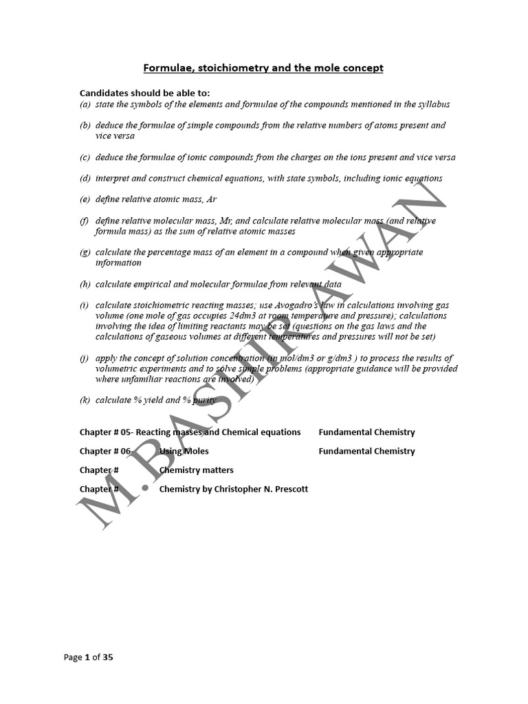 Mole Calculations.docx | PDF | Mole (Unit) | Stoichiometry
