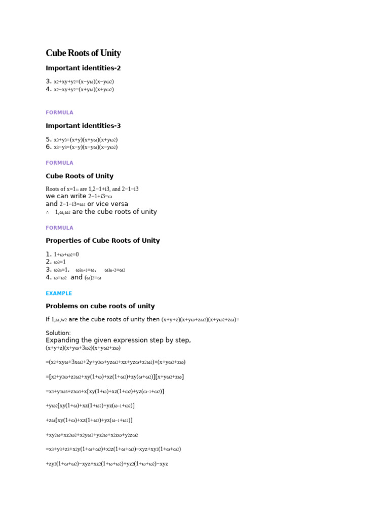 Complex Nos Cube Root of Unity | PDF