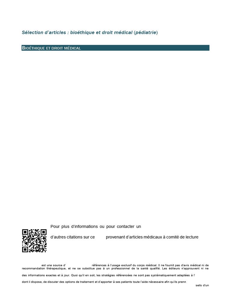 Sélection D'articles Bioéthique Et Droit Médical (Pédiatrie) | PDF ...