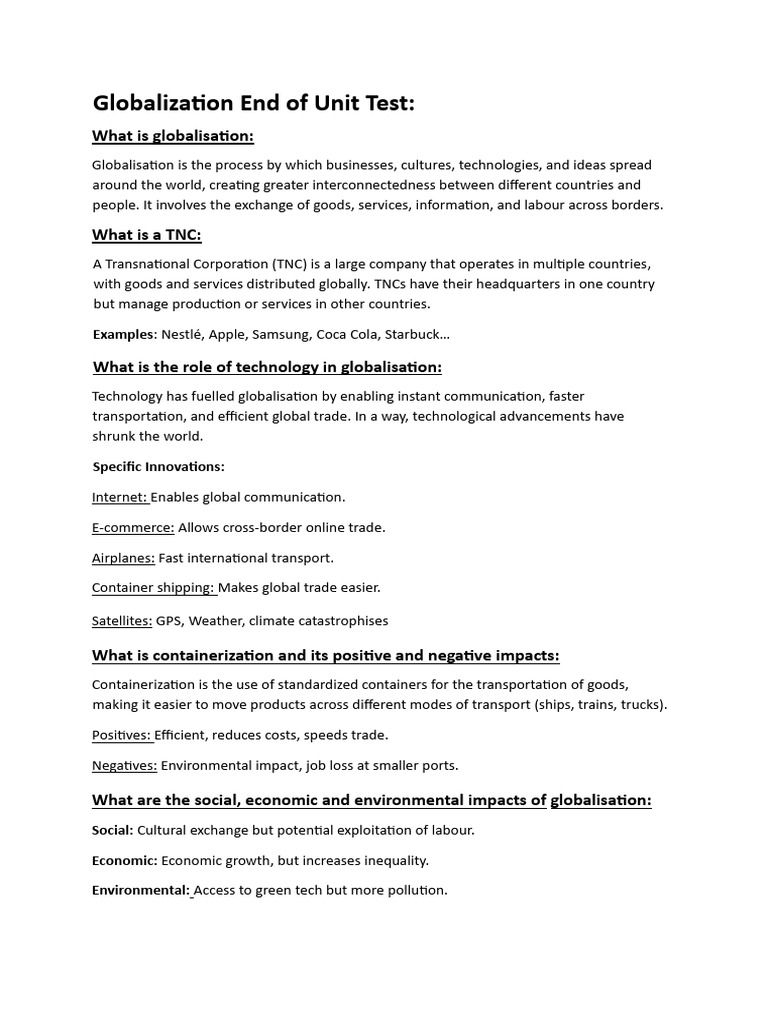 Globalization End of Unit Test | PDF