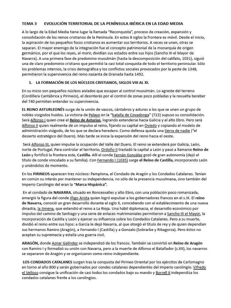 Tema 3 Evoluci-N Territorial de La Pen-Nsula Ib-Rica en La Edad Media | PDF