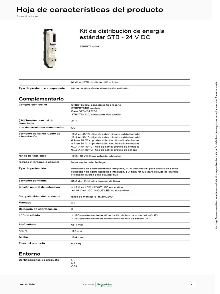 Schneider Electric - Modicon-STB - STBPDT3100K | PDF | Diodo emisor de ...