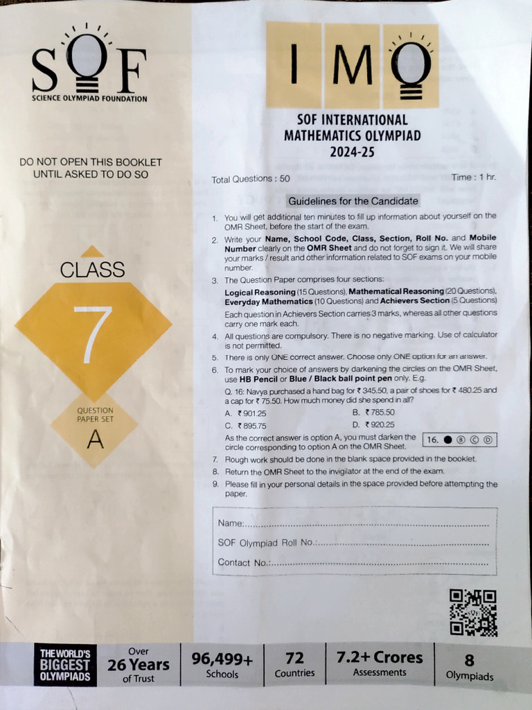 Solved CL 7 IMO 2024 25 Level 1 SET A | PDF