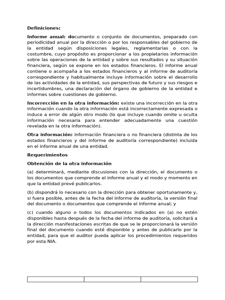 Definicones Nia 720 | PDF | Auditoría | Información