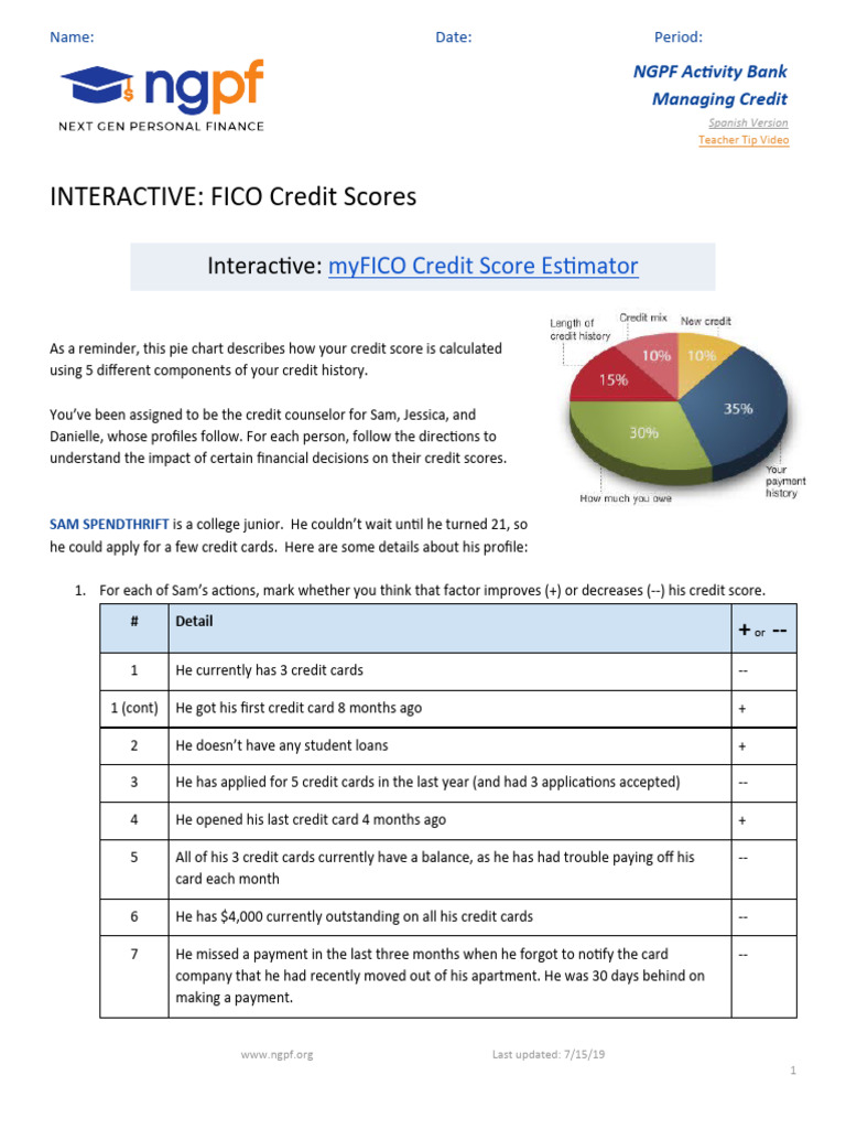 FICO Credit Scores: Counseling Activity | PDF | Credit | Finance ...