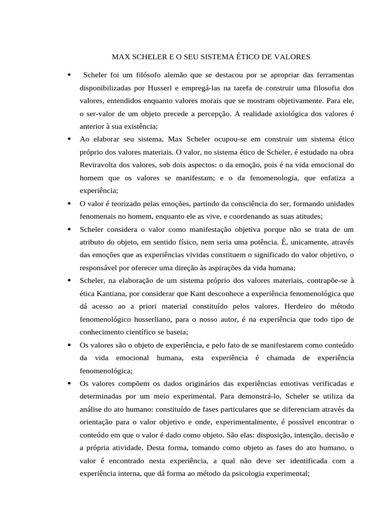Ética dos Valores em Max Scheler | PDF | Fenomenologia (Filosofia ...