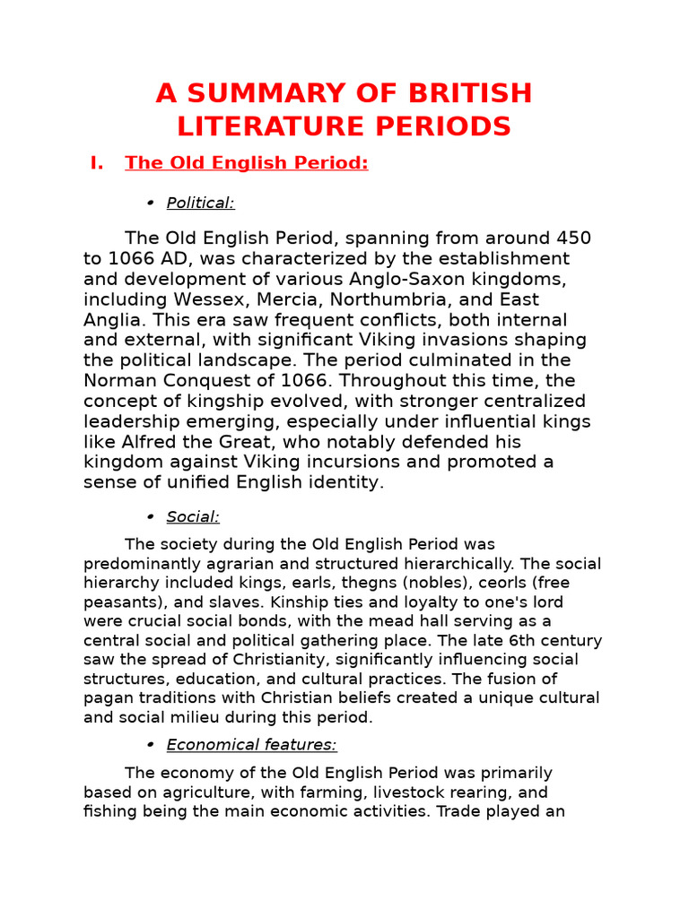 A Summary of British Literature Periods - 22DH713688 | PDF | Age Of ...