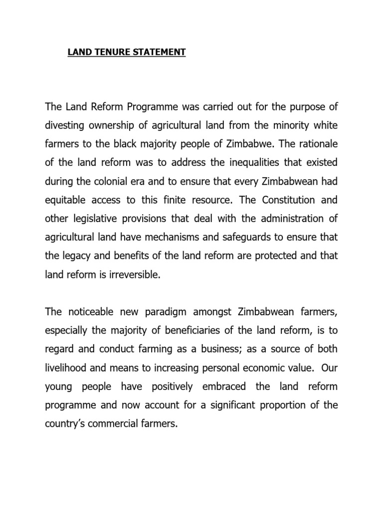 LAND TENURE STATEMENT 1 | PDF | Land Reform | Economies