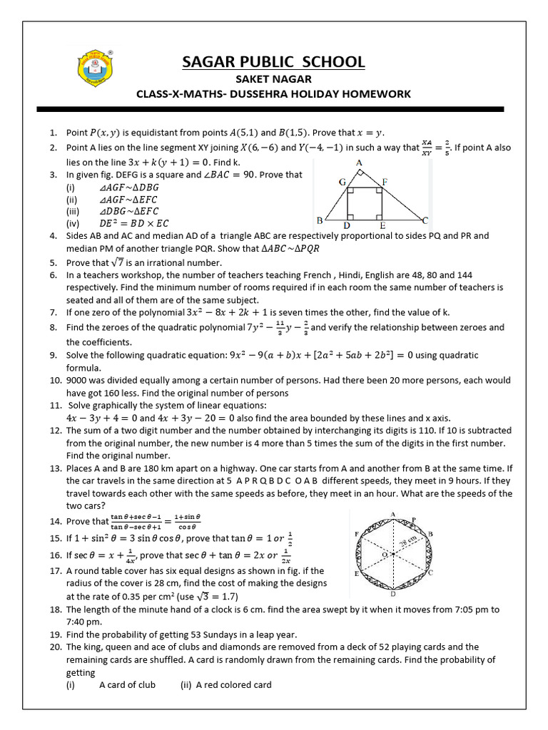 x-holiday HW MATHS | PDF | Quadratic Equation | Mathematics