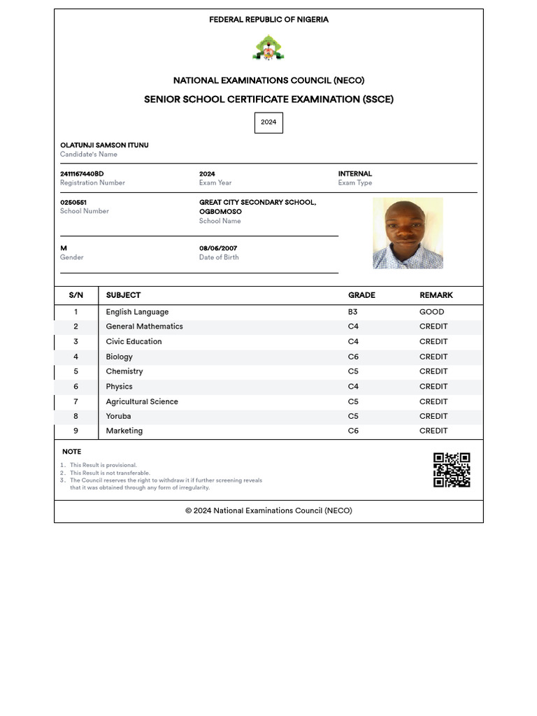NECO Results Portal | PDF