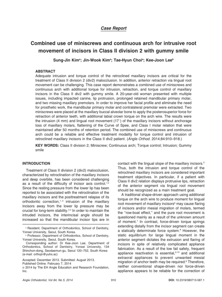 Combined Use of Miniscrews and Continuous Arch For Intrusive Root ...