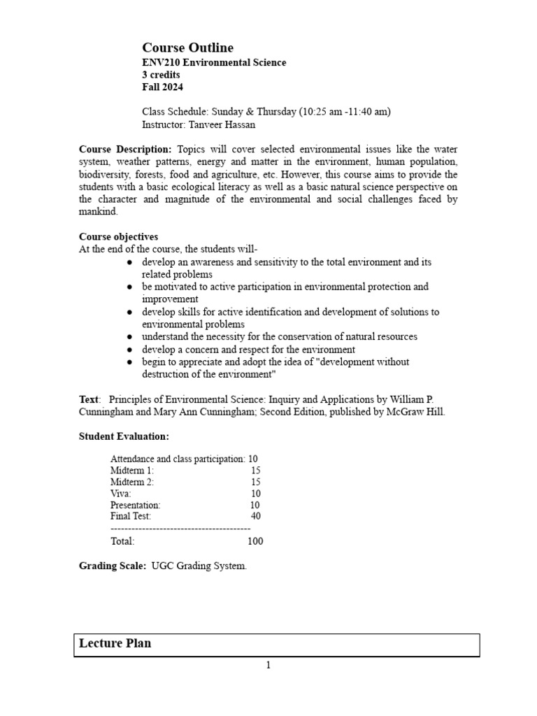 ENV210: Environmental Science Course Outline | PDF | Natural ...